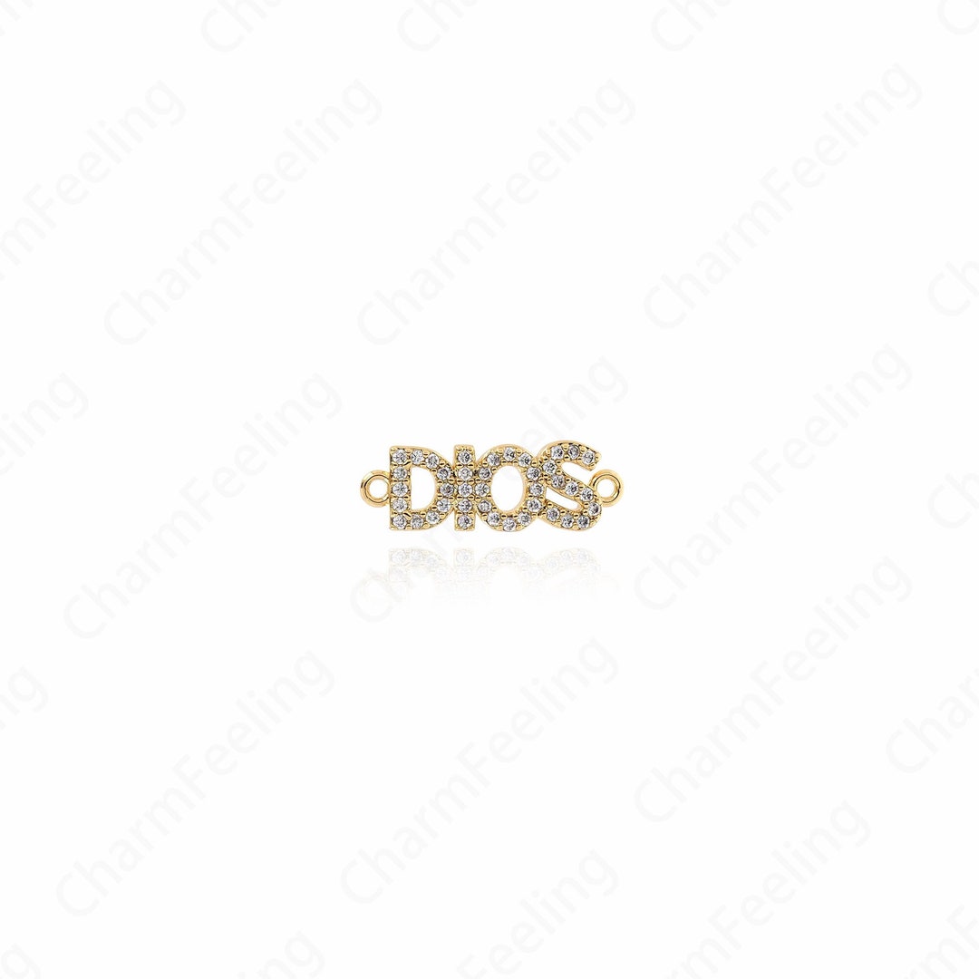 Micropavé CZ Dios Word Connector Gold Dainty Dios Pendant,for Necklaces ...