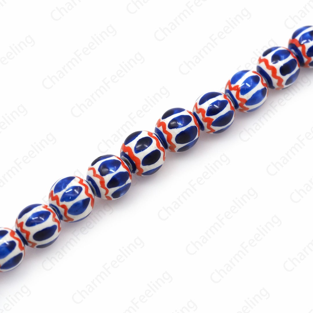 Color Glaze Ceramic Beads Ceramic Ball Beads Hand-painted Beads Striped ...