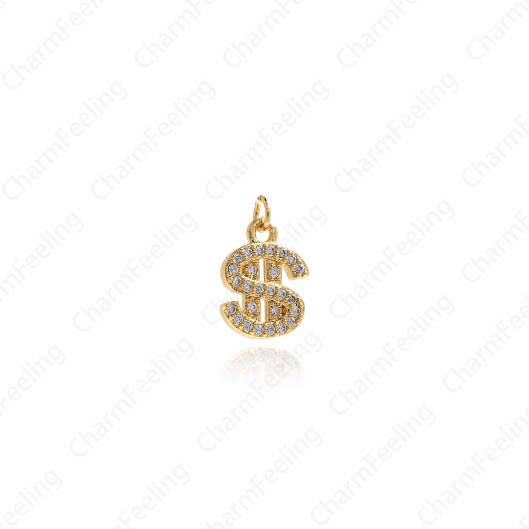 18K Gold Filled Dollar Sign Pendant, Micropavé CZ Money Sign Necklace ...