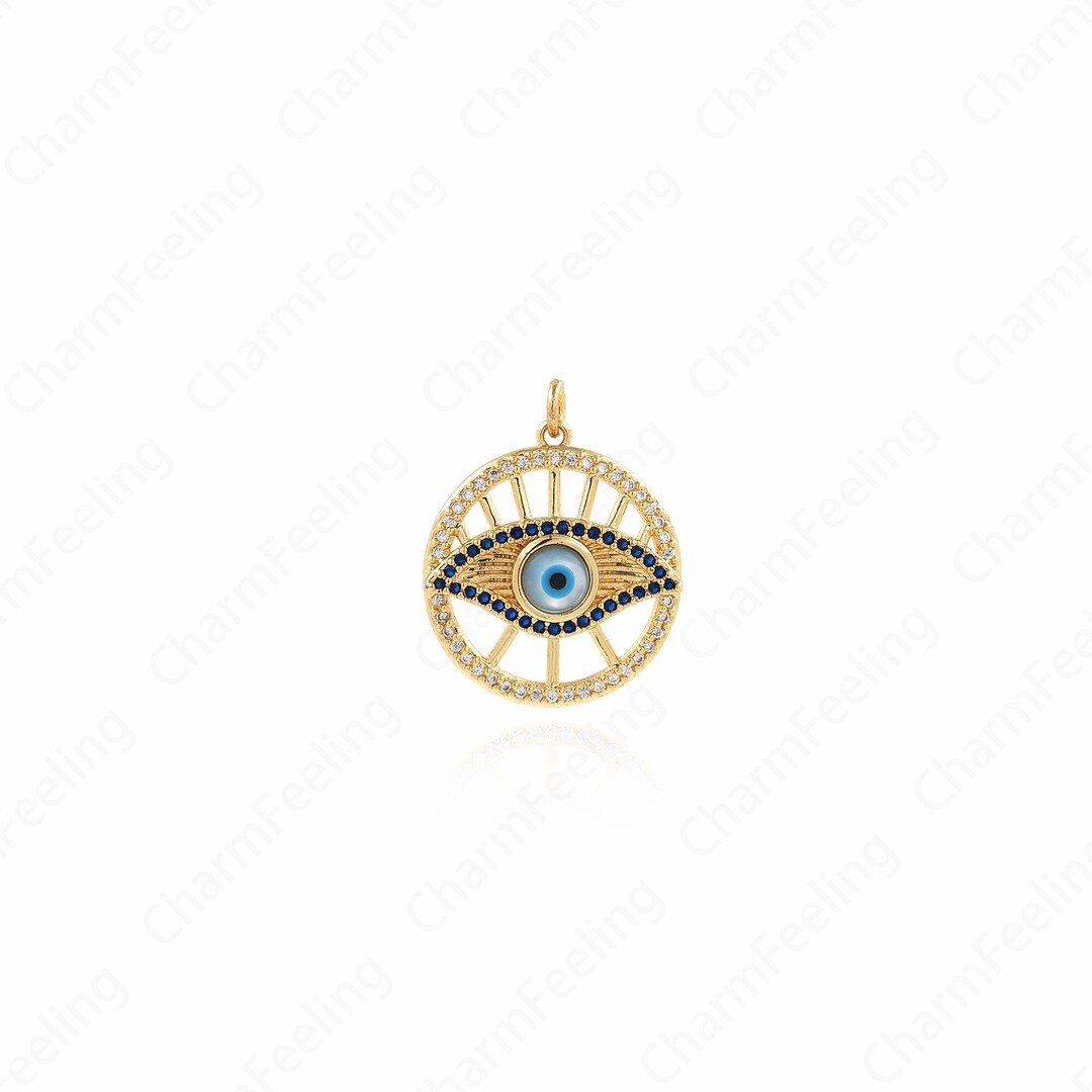 18K Gold Filled Good Luck Pendant Eye Pendant, Gold Eye Pendant, Round ...