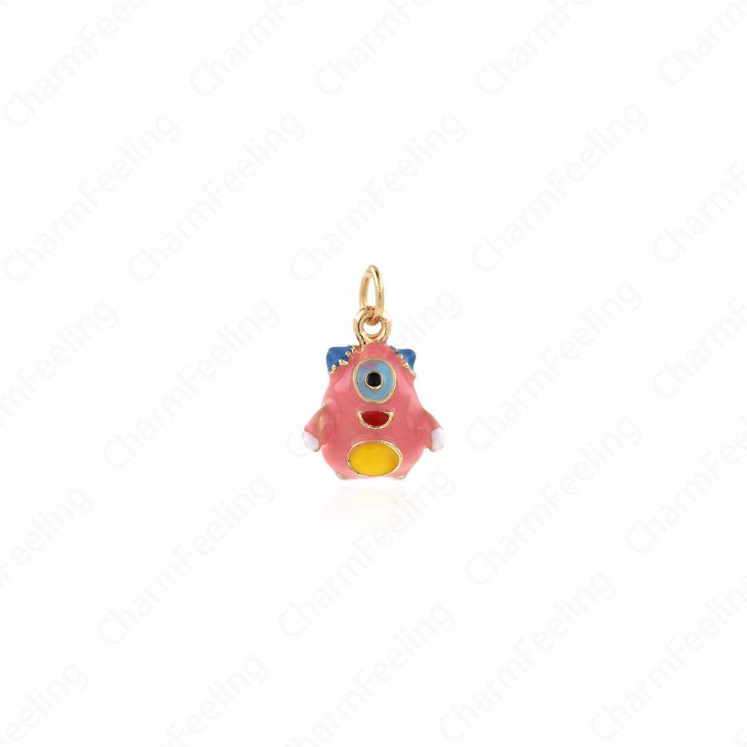 Enamel Monster Pendant, 18K Gold Filled Enamel Little Monster Pendant ...