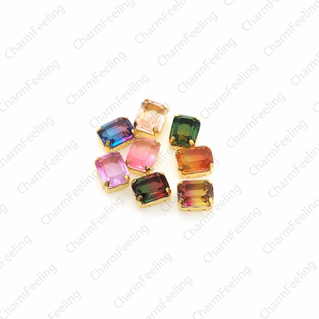 10pcs, Rectangular Crystal, Flat Glass Crystal With Golden Claw, AB ...