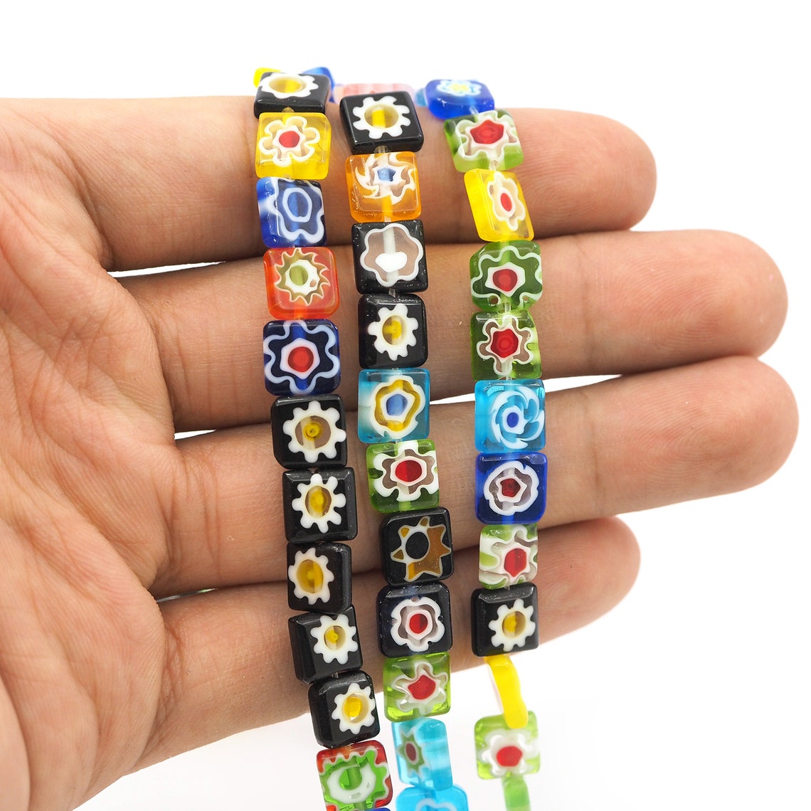 Flat Beads, Murano Glass Beads, Square Glass Beads, Thousand Flower ...