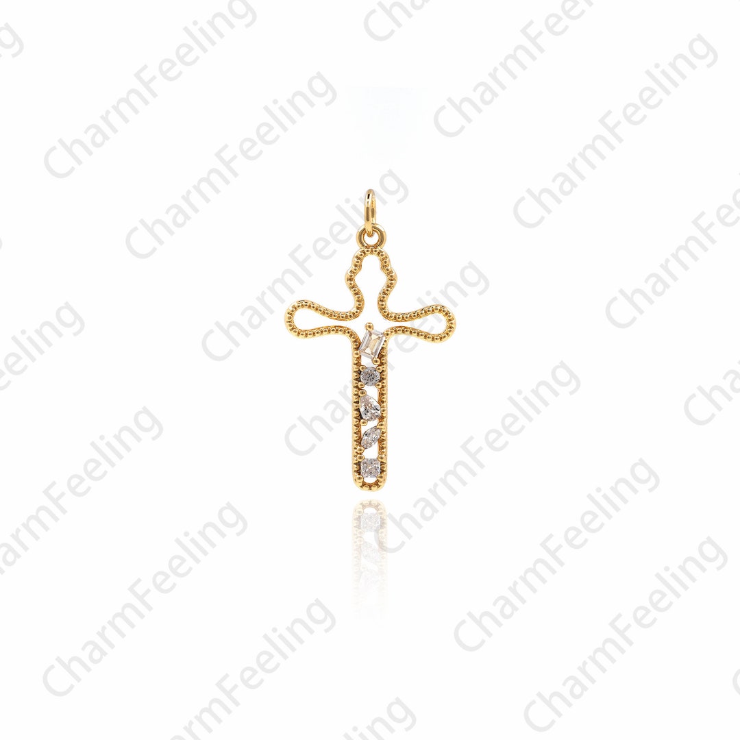 Hollow Cross Pendant, Filled Gold Cross Charm, Exquisite Cross Necklace ...