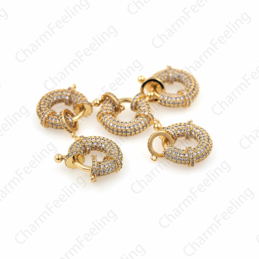 Micro-pave Round Spring Clasp, Nautical Clasp, Wheel Clasp, CZ Necklace ...