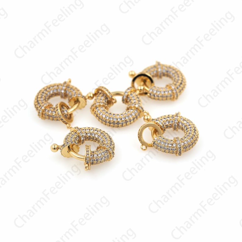 Micro-pave Round Spring Clasp Nautical Clasp Wheel Clasp CZ | Etsy