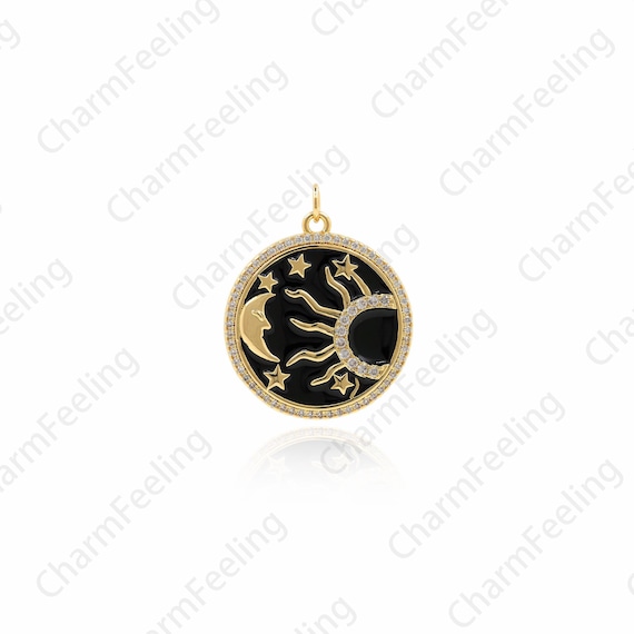 Enamel Necklace 18K Gold Filled Round Pendantmoon Pendant | Etsy