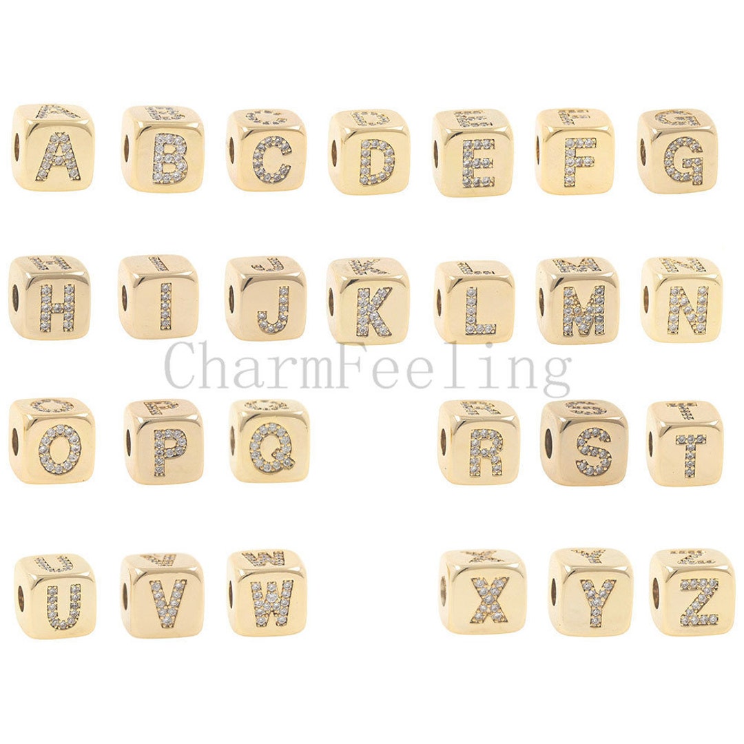 Square Alphabet Bracelet Necklace Spacer Beads，gold Plated Brass ...