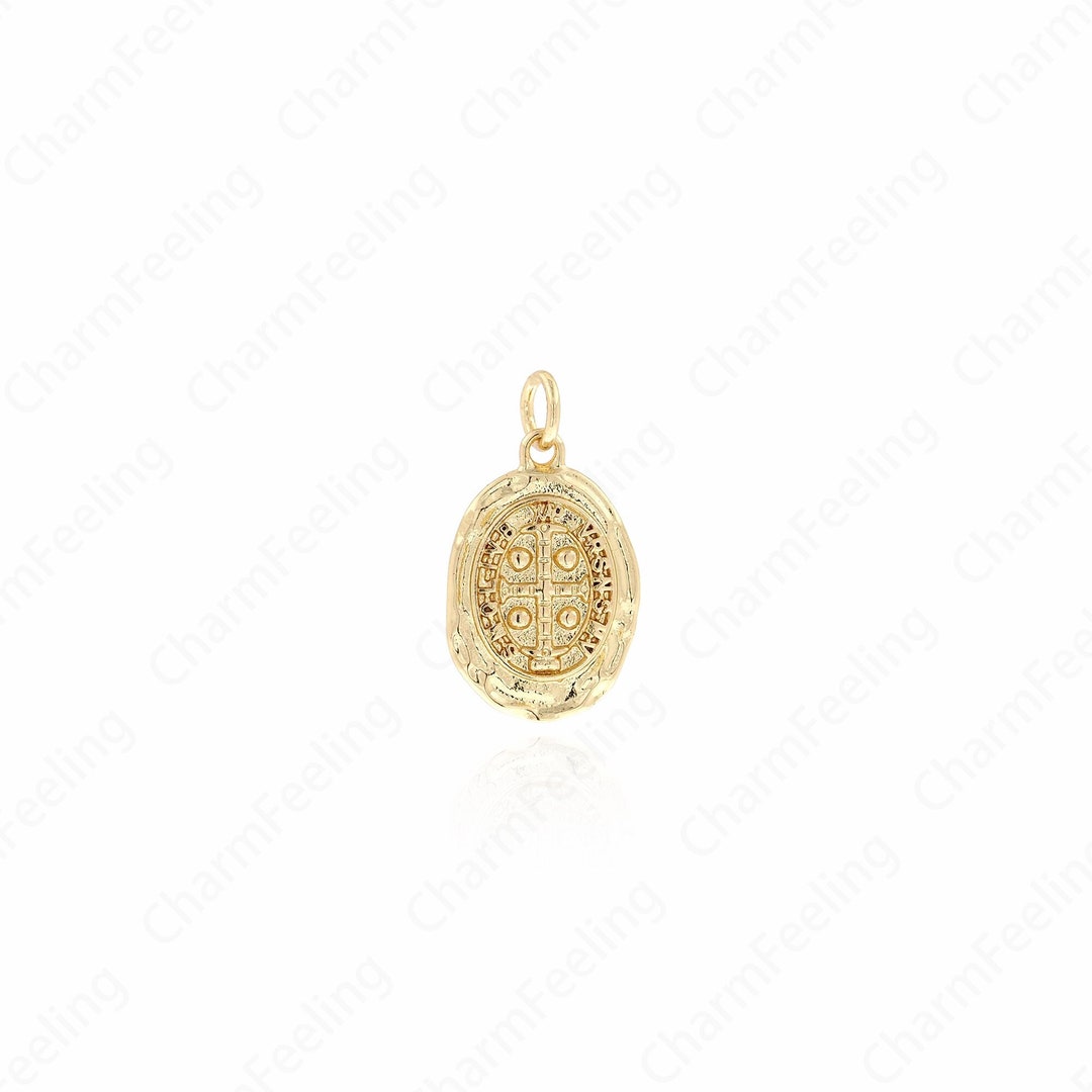 Micropavé CZ Oval Pendant,18k Gold Filled Saint Benedict Cross Charm ...