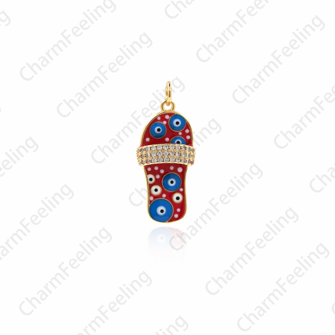 18K Gold Filled Slipper Pendant, Micropavé CZ Slipper Necklace, Eye ...