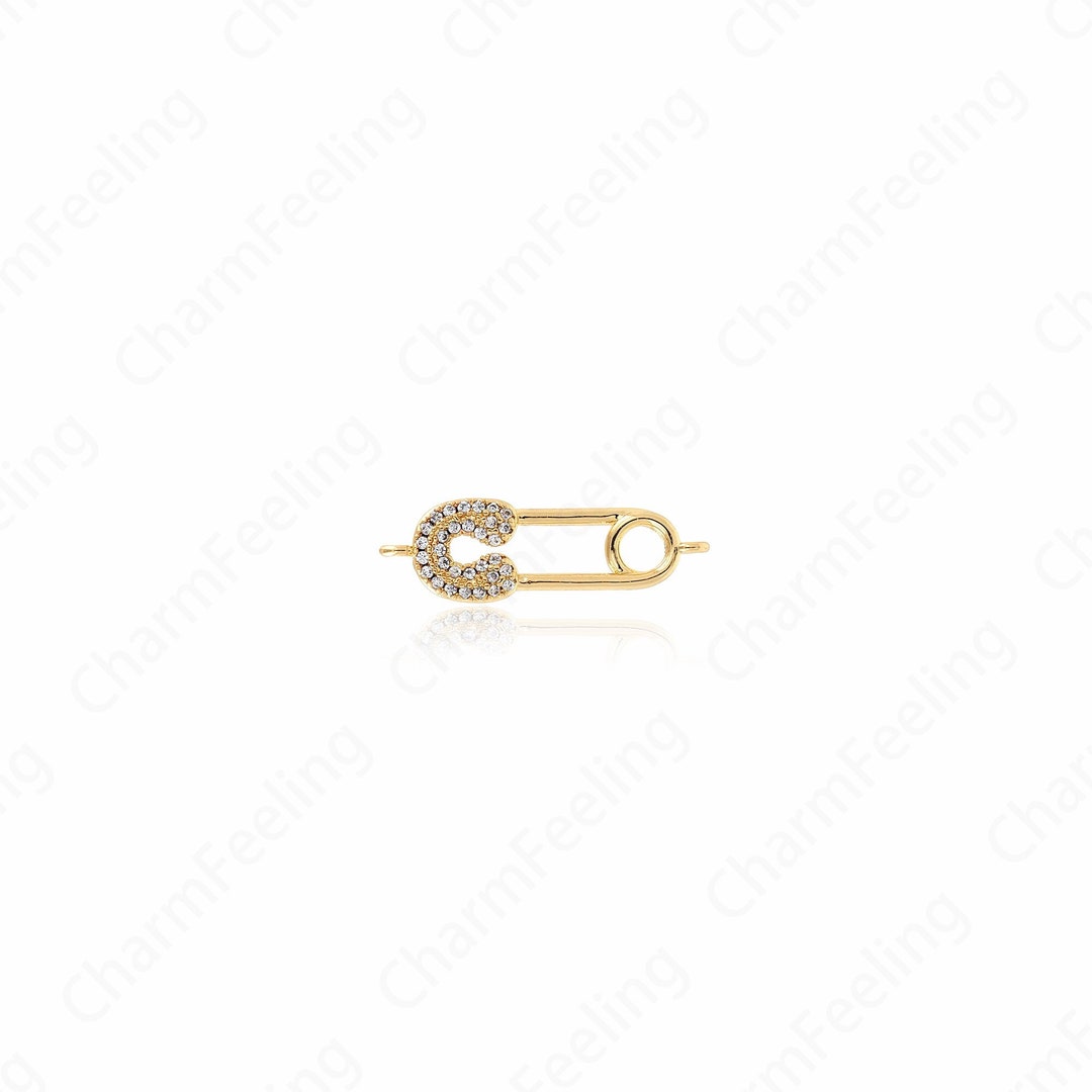 18K Gold Filling Charm Connector, Micropave CZ Safety Pin Linker ...