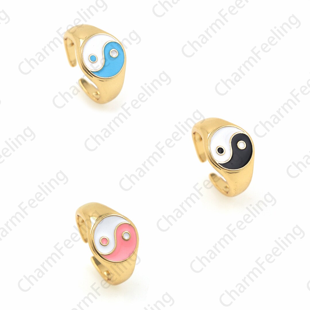 18K Gold Filled Enamel Bagua Rings, Tai Chi Rings, Feng Shui Rings ...
