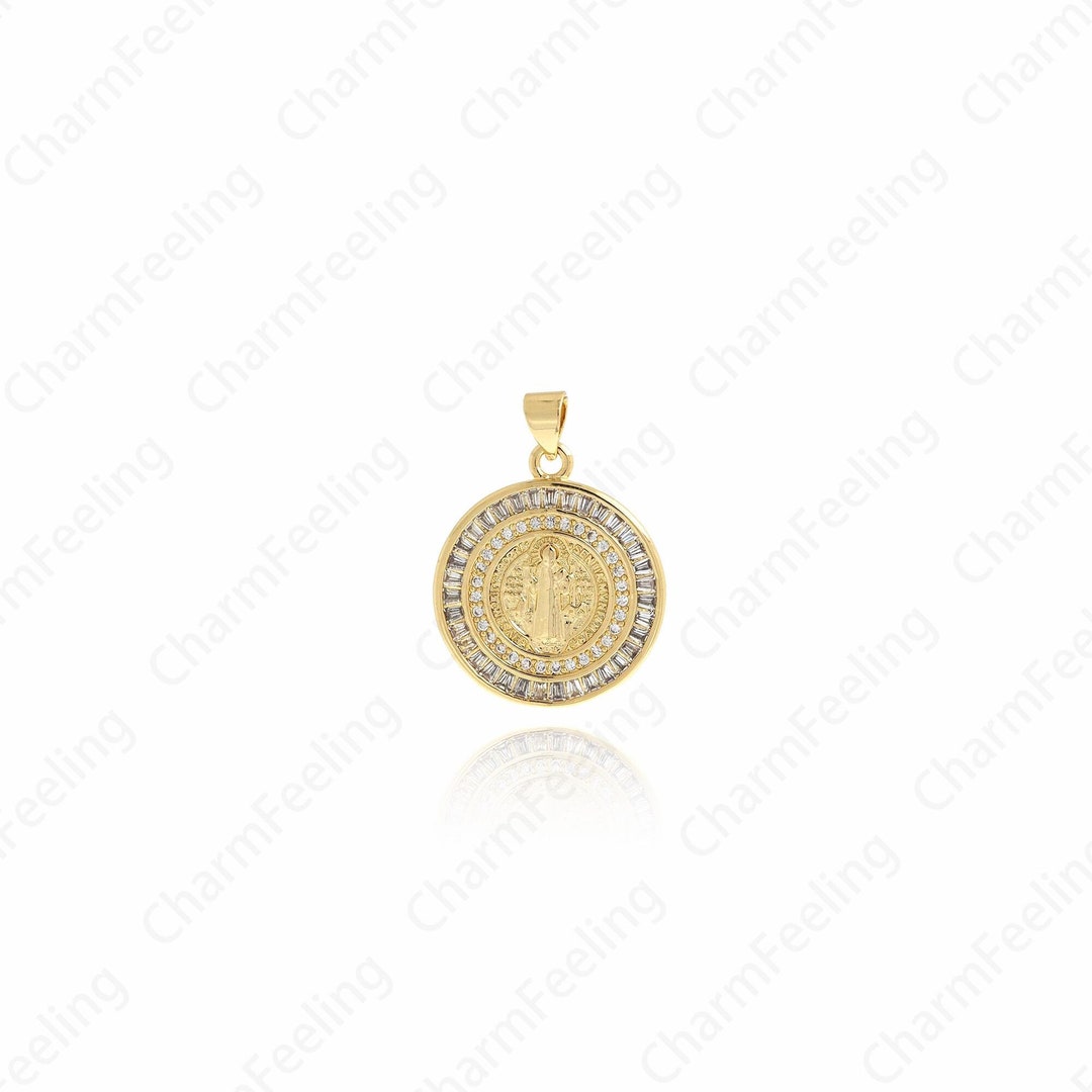 Jesus Pendant, 18K Gold Filled Round Charm, Religious Charm, Micropavé ...