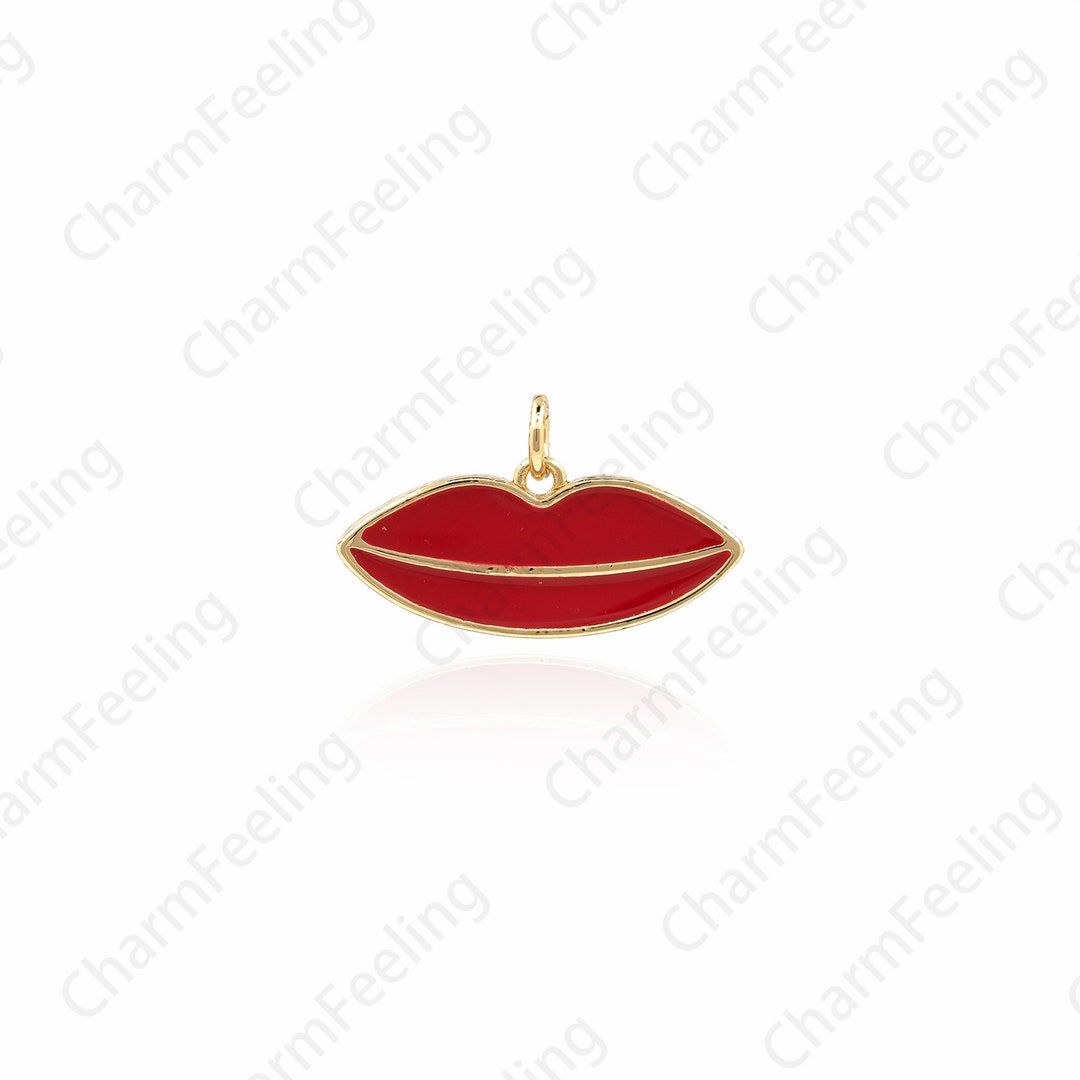 Enamel Red Lips Pendant, Enamel Charm, Red Lips Charm, DIY Jewelry ...