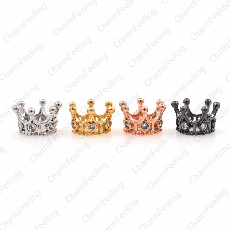 Mini Gold Crown Bead ，tiara Big Hole Crown Craft， Micro Pave Spacer ...
