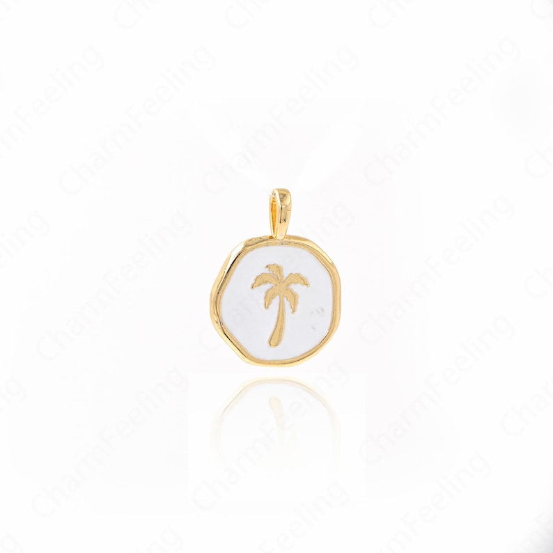 Enamel Palm Tree Charm,18k Gold Filled Tree of Life Pendant,plant ...