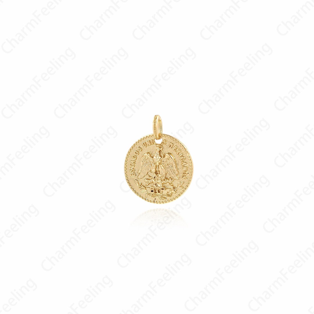 Virgin Pendant, Round Coin Pendant, 18K Gold Filled Round Charm, Eagle ...