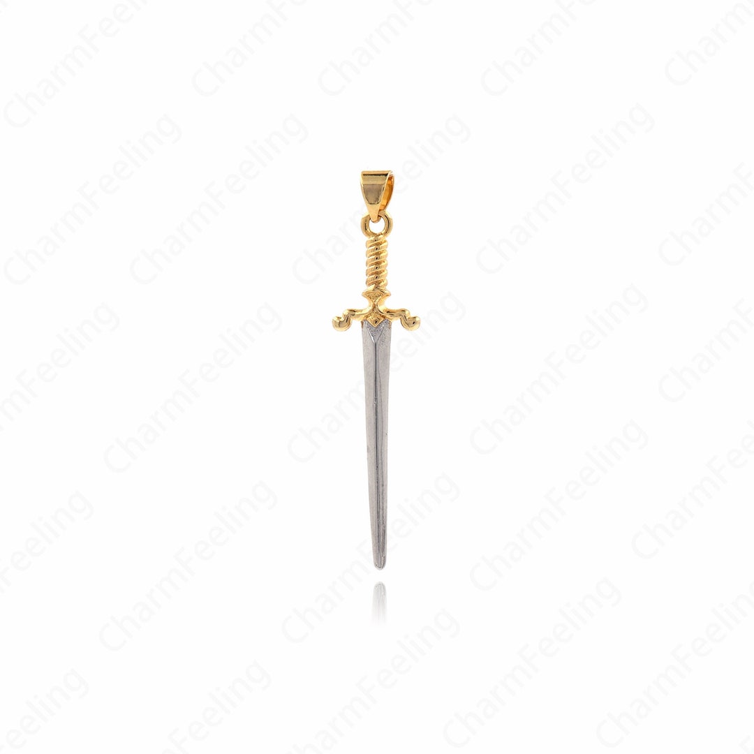 Micropave CZ Knight Sword Pendant 18K Gold Filled Sword Necklace Weapon ...