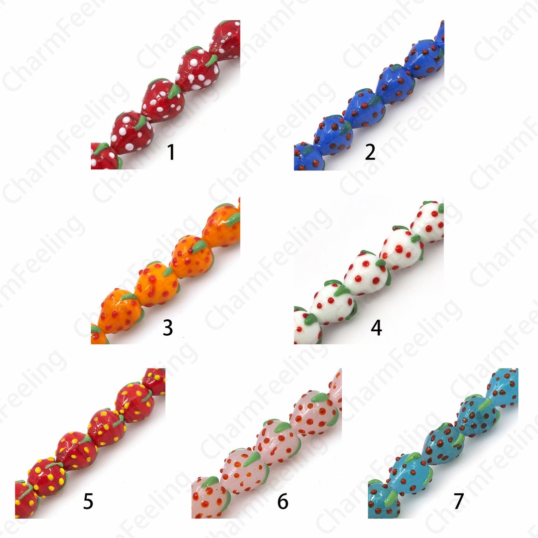 Strawberry Glass Beads, Fruit Spacer Beads, Strawberry Jewelry, Murano ...