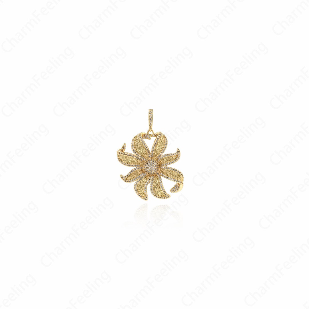 Gold Flower Charm, 18K Gold Filled Five-petal Flower Pendant, Flower ...