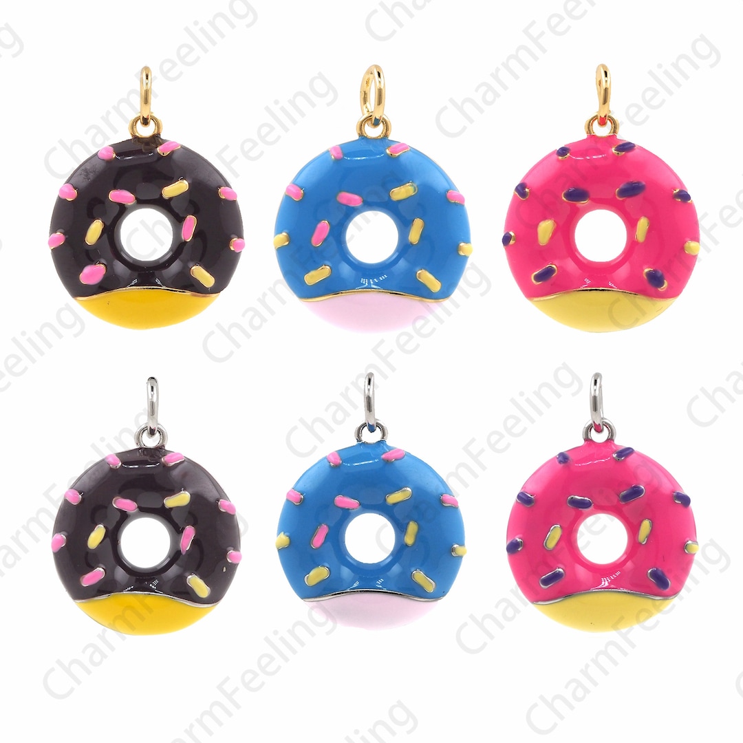 Enamel Donut Pendant, 18K Gold Filled Dessert Pendant, Enamel Pendant ...