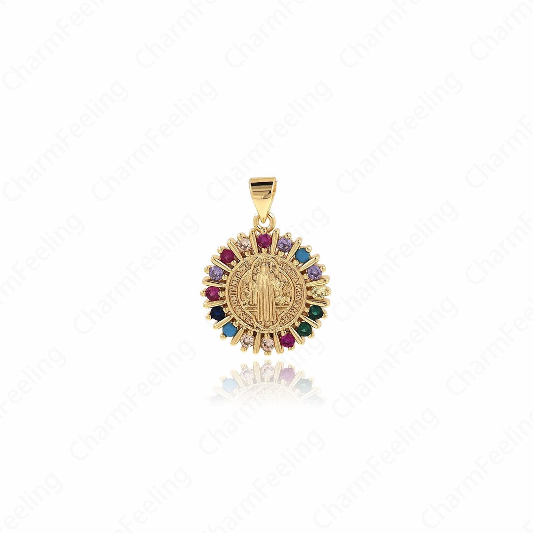 Jesus Pendant, 18K Gold Filled Round Charm, Religious Charm, Micropavé ...