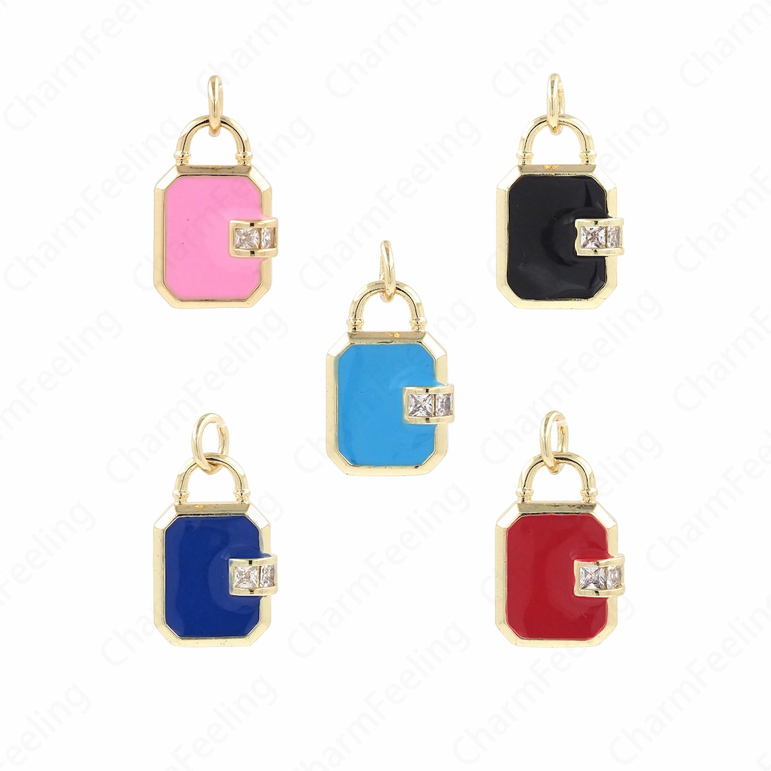 Enamel Lock Bracelet,18k Gold Filled Lock Pendant,lock Charm,golden ...