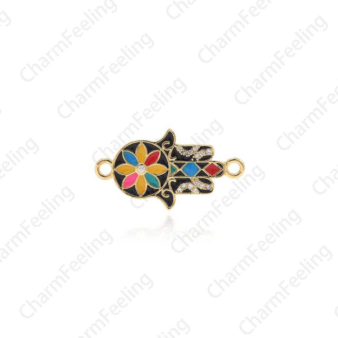 Enamel Hamsa Connector, Hand of Hamsa, CZ Hand Connector, Hand of ...
