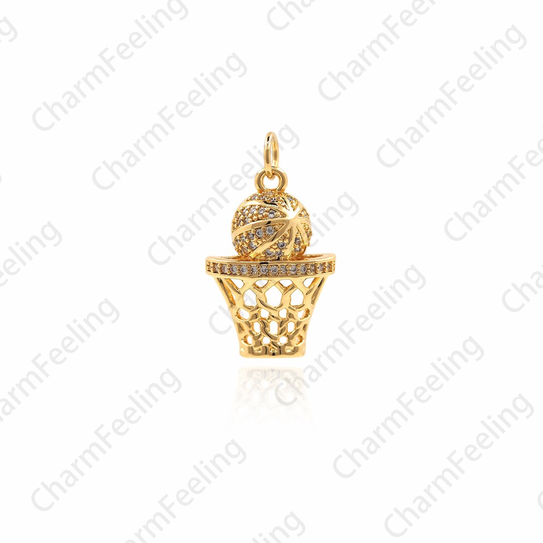 18K Filled Gold Basketball Pendant, Basketball Box Pendant, Sports ...