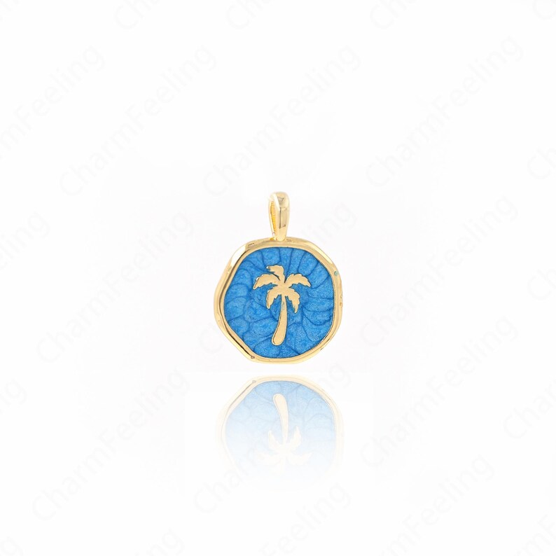 Enamel Palm Tree Charm,18k Gold Filled Tree of Life Pendant,plant ...