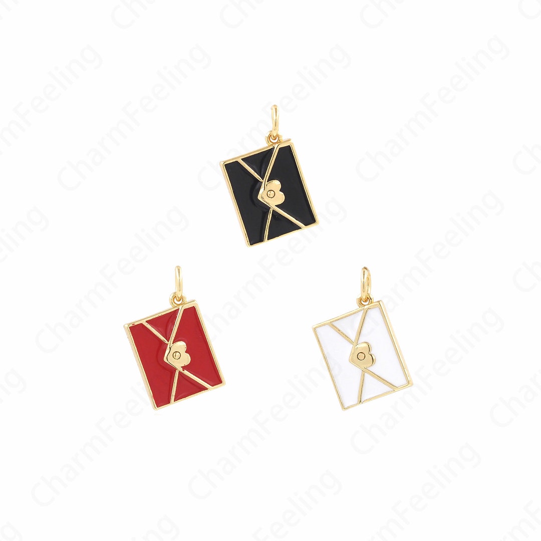 Envelope Pendant, Letter Writing Charm, 18K Gold Filled Enamel Charm ...