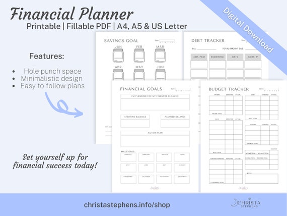 Financial Planner Printable Digital Finance Tracker - Etsy