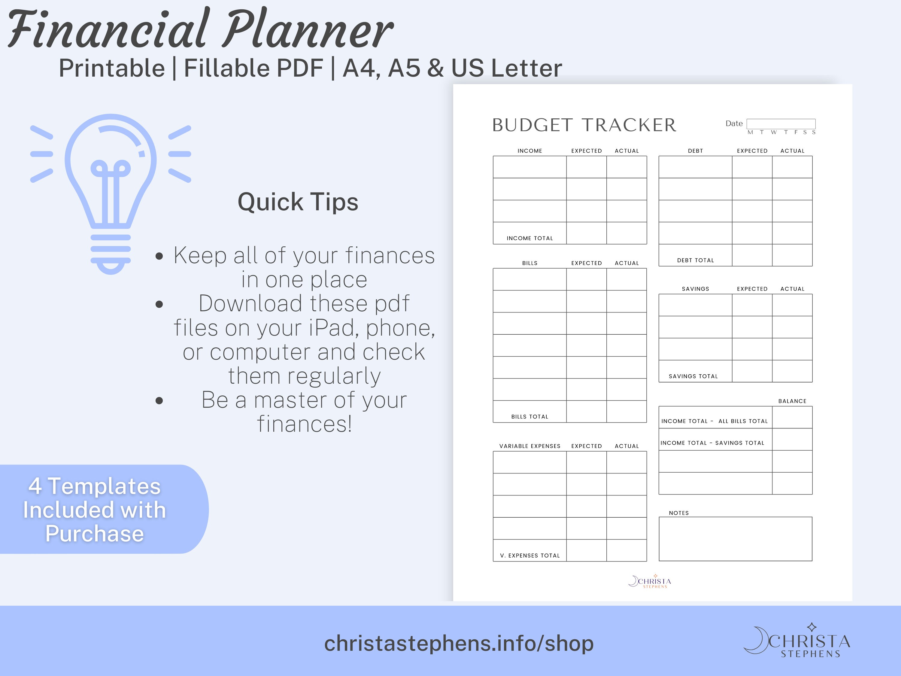 Financial Planner Printable, Digital Finance Tracker, Printable Finance ...