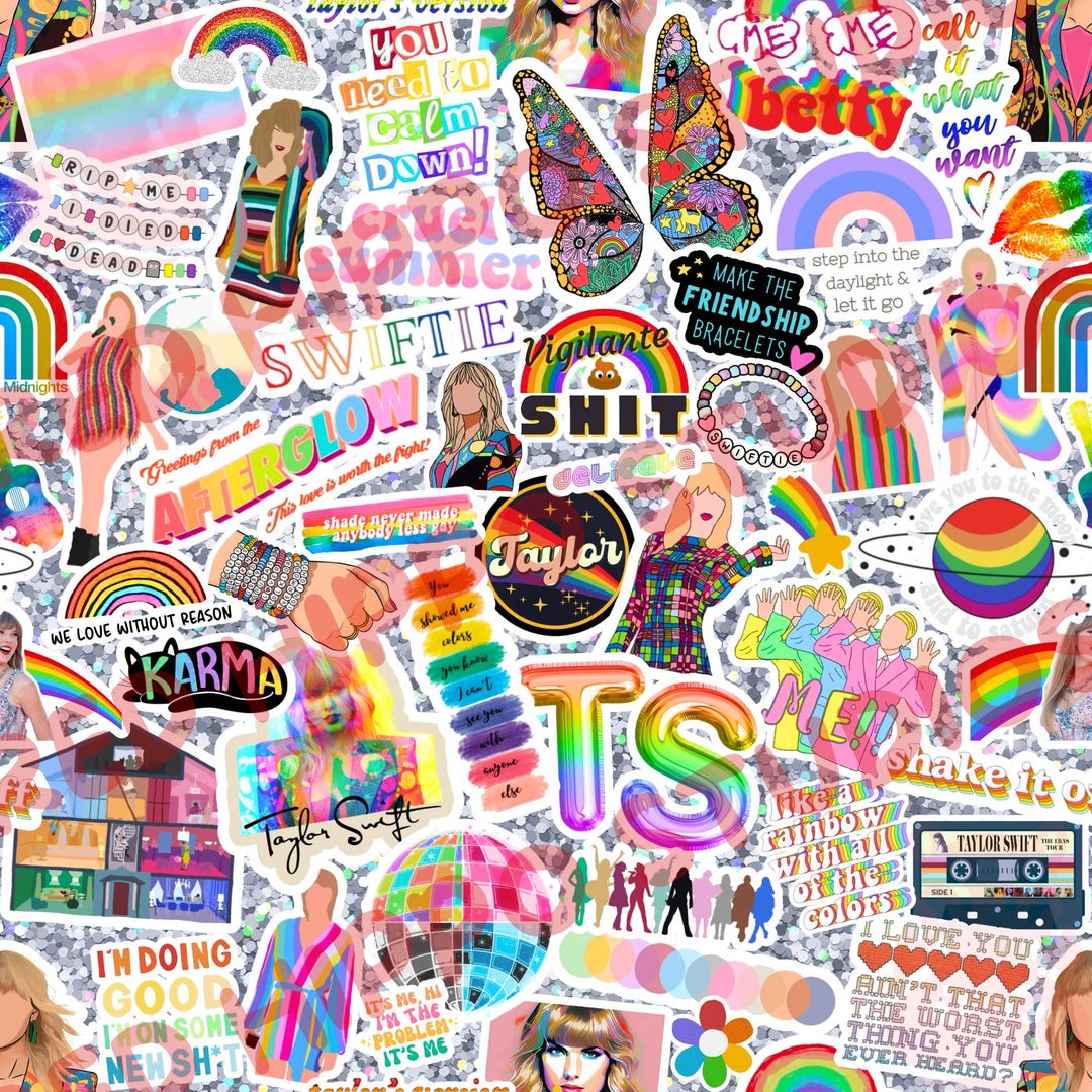 Swift Icons Rainbow Music Pop Star Era Taylor Seamless Pattern / Fabric ...