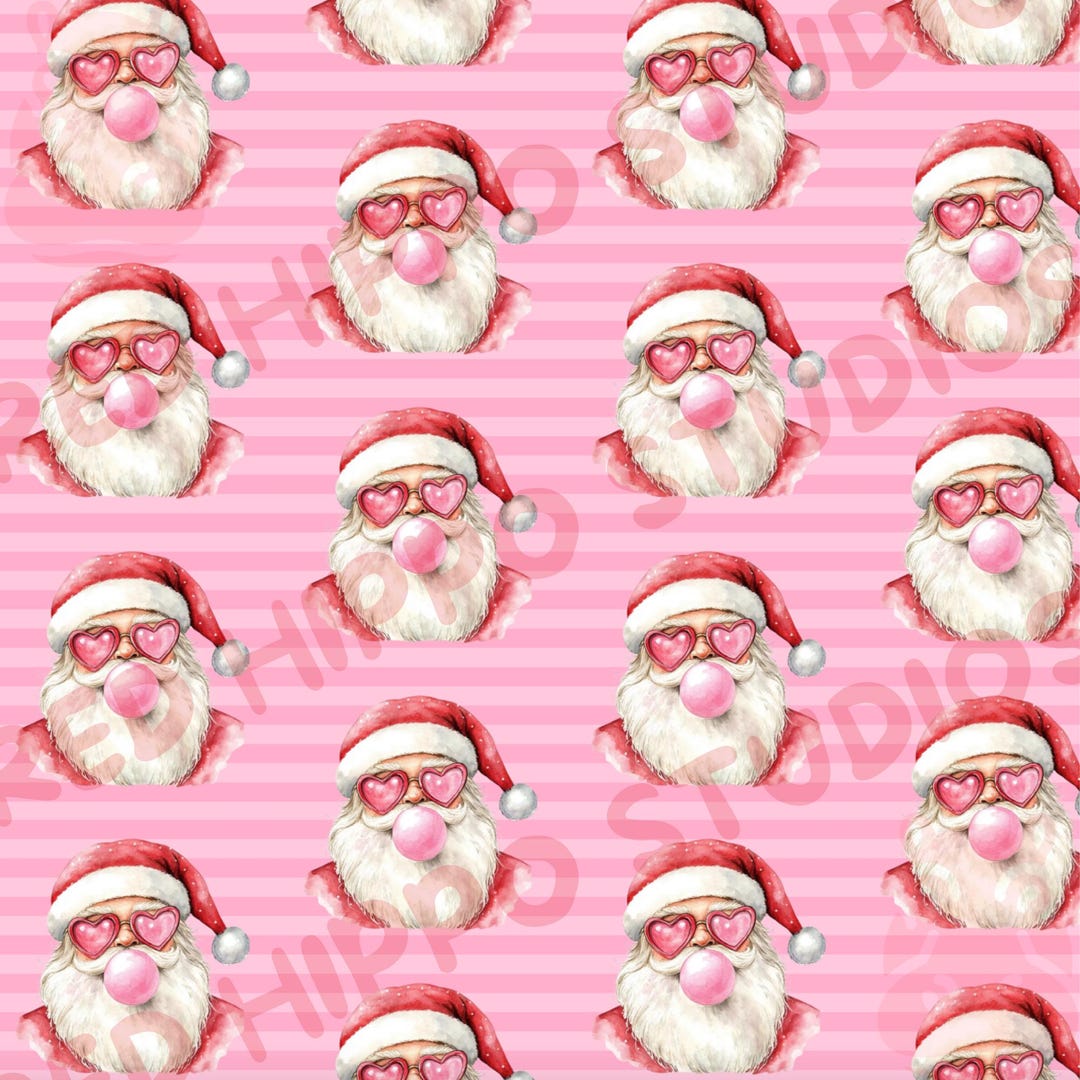 Santa Bubblegum Pink Christmas Holiday Seamless Pattern Fabric Design ...