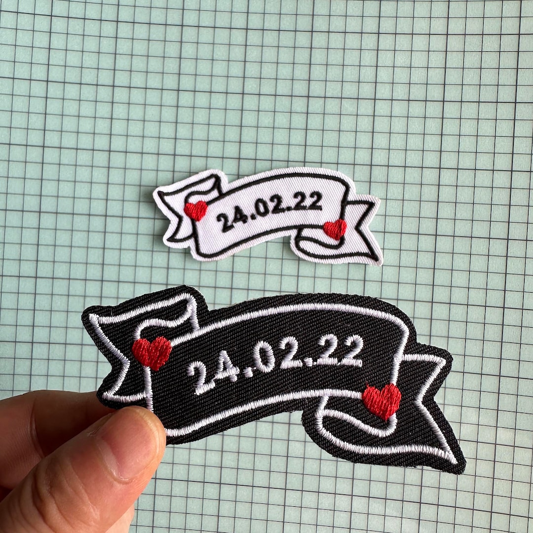 Personalized Date Banner Embroidered Patches, Iron on Date Banner Patch ...