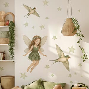 Lefora Wall Decals – Fairies, Stars, Birds & Moon | Pastel Nursery Wall ...