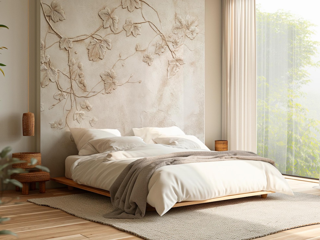 Vinea 3D Wall Mural – Embossed Vine Leaf Wallpaper • Textured Neutral ...