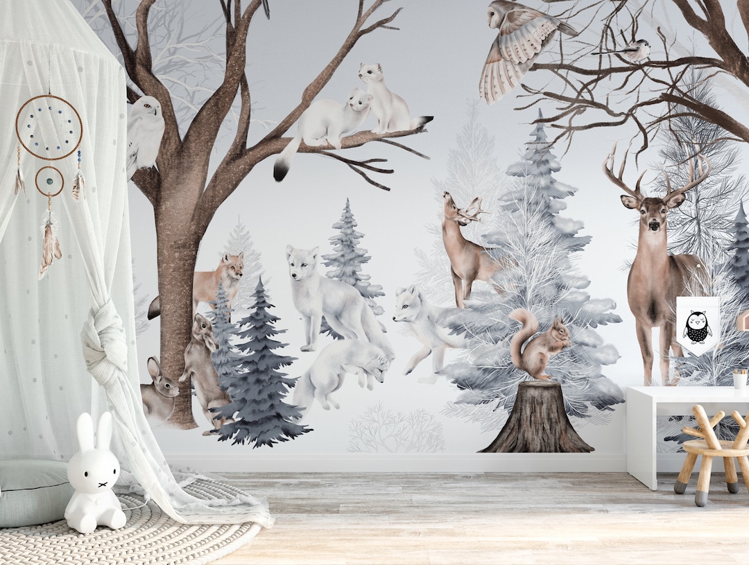 KRASOVY Forest Wallpaper for Kids Woodland Animals Wall Mural - Etsy