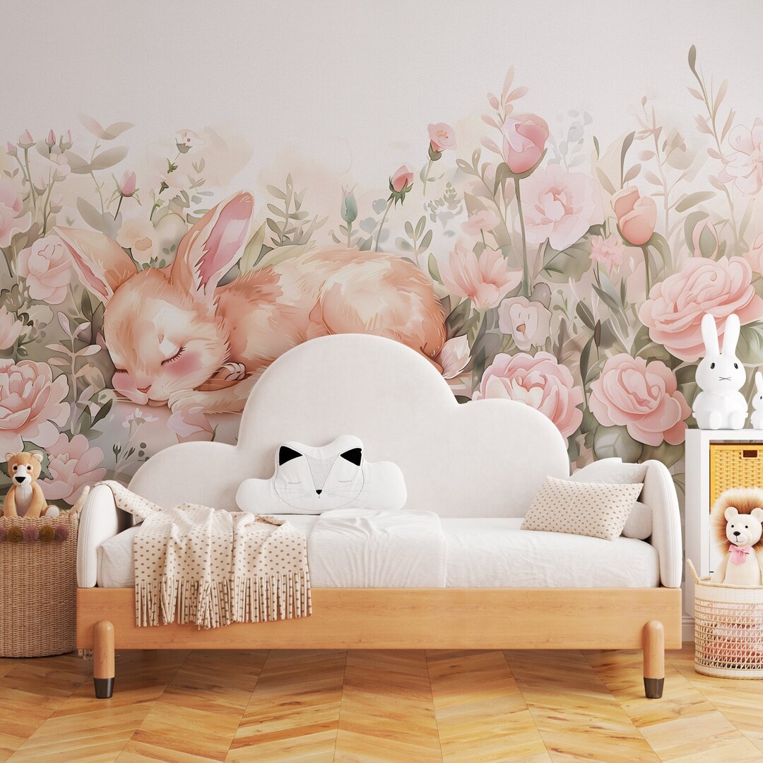 LULLABY Botanical Wallpaper With a Rabbit Motif Perfect for a Child's ...