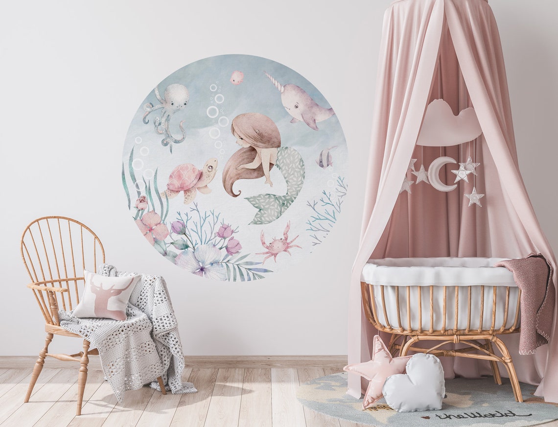 MERMAID Circle Wall Decal / Soft Sea Decal / Mermaid - Etsy
