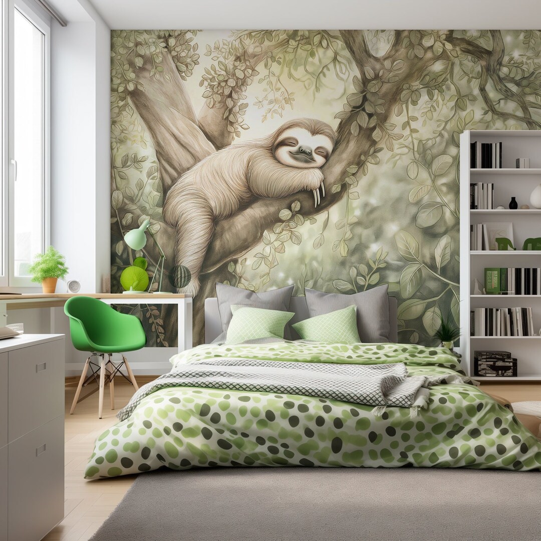 SLUMBER Sloth Wallpaper for Kids' Bedroom Tree Branch Design - Etsy UK