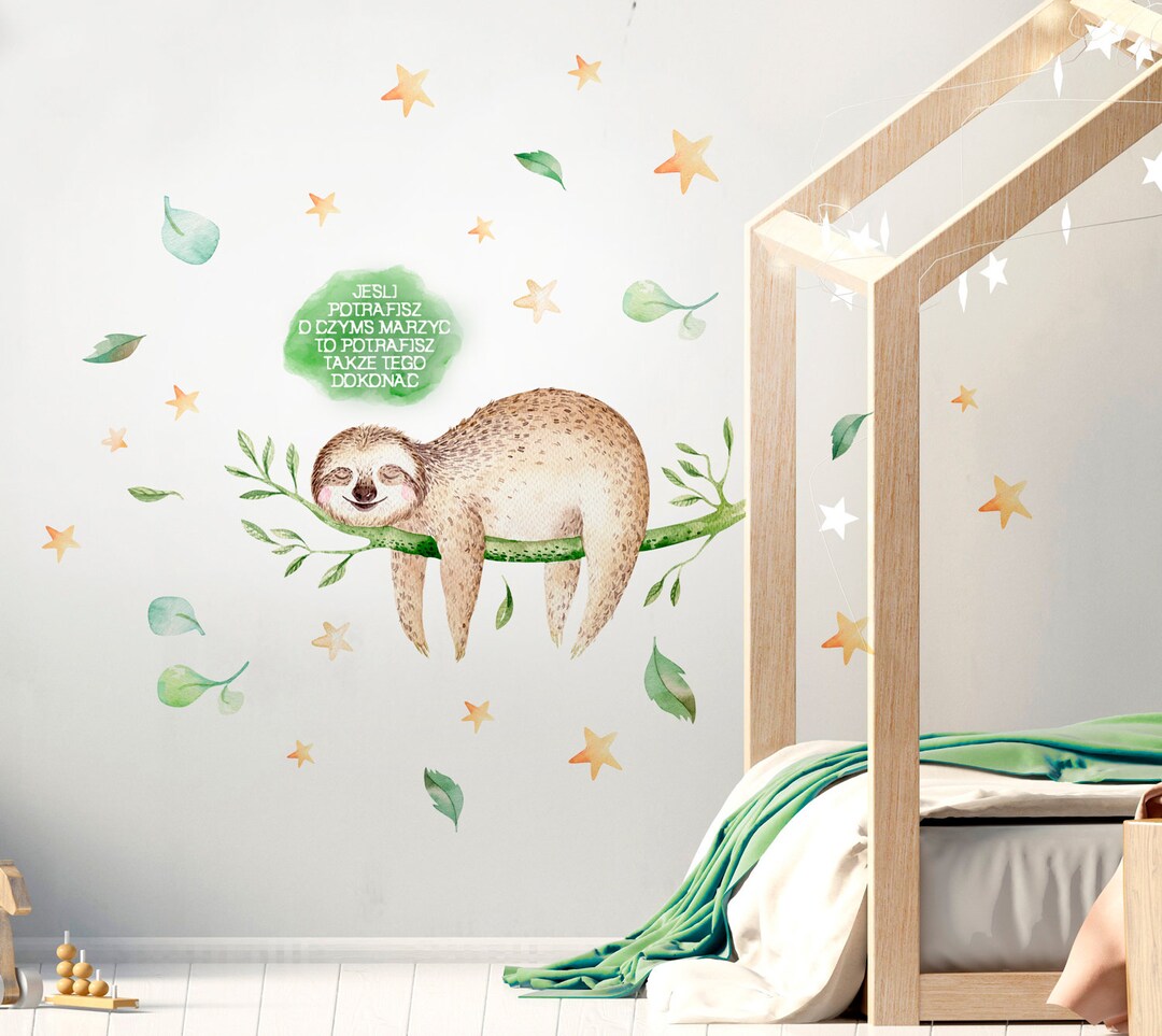 SLOTH Wall Decal for Kids / Quote From a Fairy Tale / Hand Painted ...