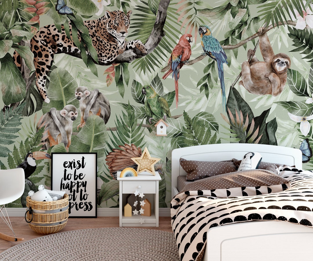 Amazonia Kids Wallpaper – Mural With Tropical Animals | Custom Size ...