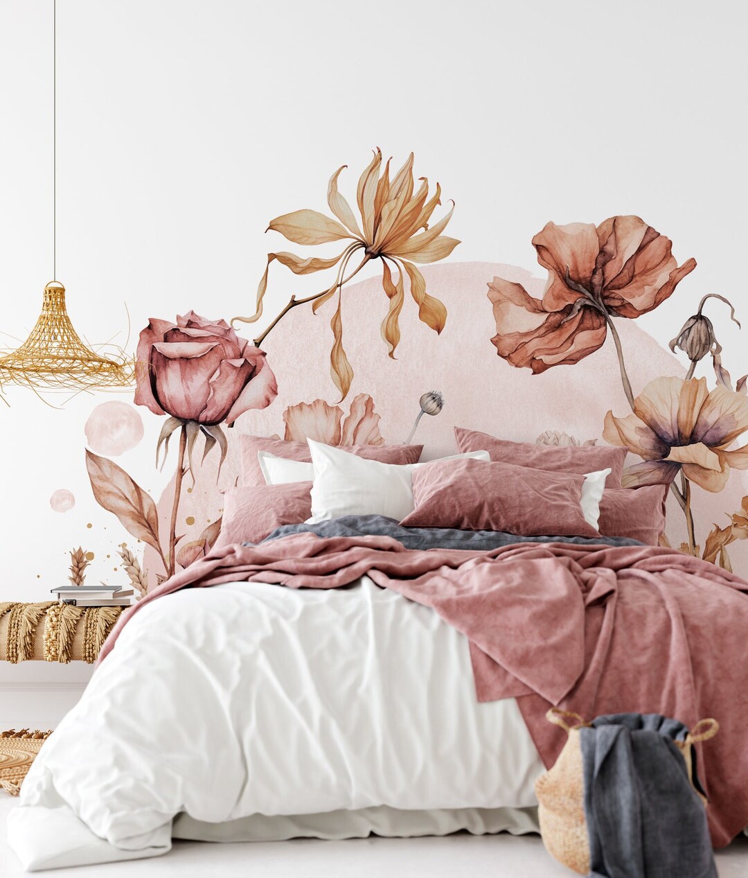 Pink Story Wallpaper With Flowers - Botanical Pink Wall Mural for Girls ...