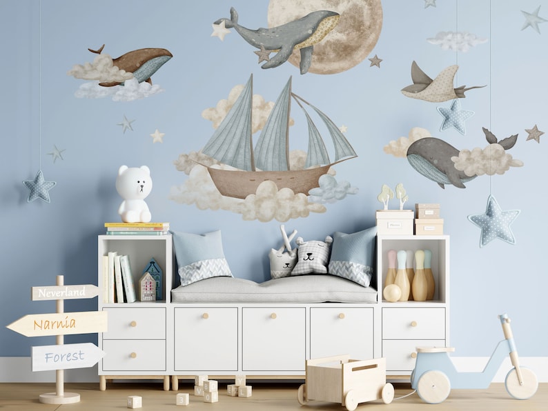 STARDUST Stars and Moon Wall Decal / Whales Animals Set / - Etsy