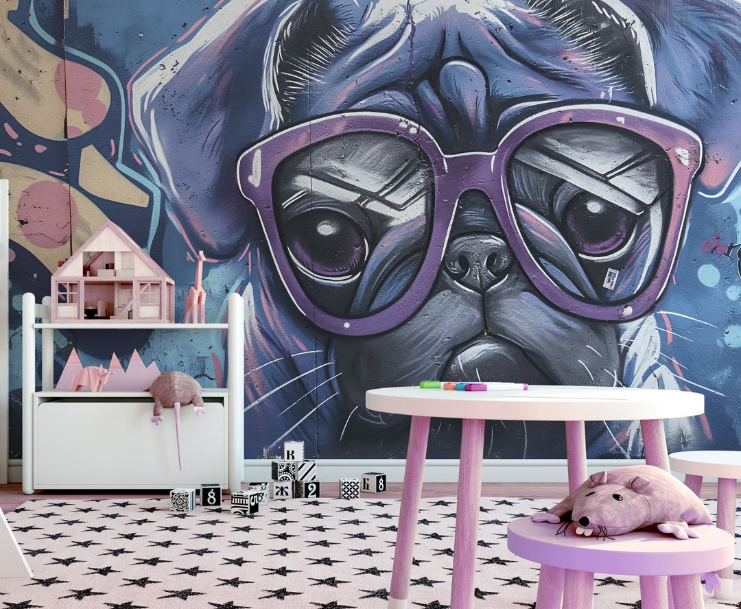 GRAFFIMALS Mops Wallpaper for Kids' Room Decor Dogs Design Wall Mural ...