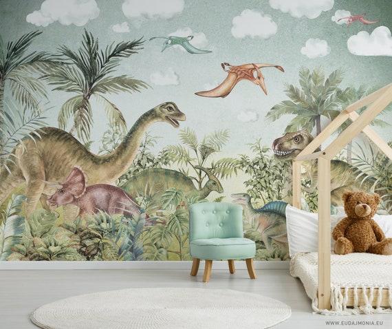 Barney Dinosaurus Behang Majvillan Behang Dinosaur Vibes Beige