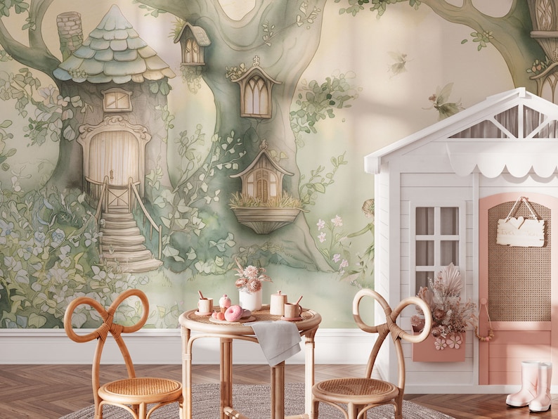 Buy Fairywood Kids Wallpaper – Enchanted Forest Mural With Tree Houses ...