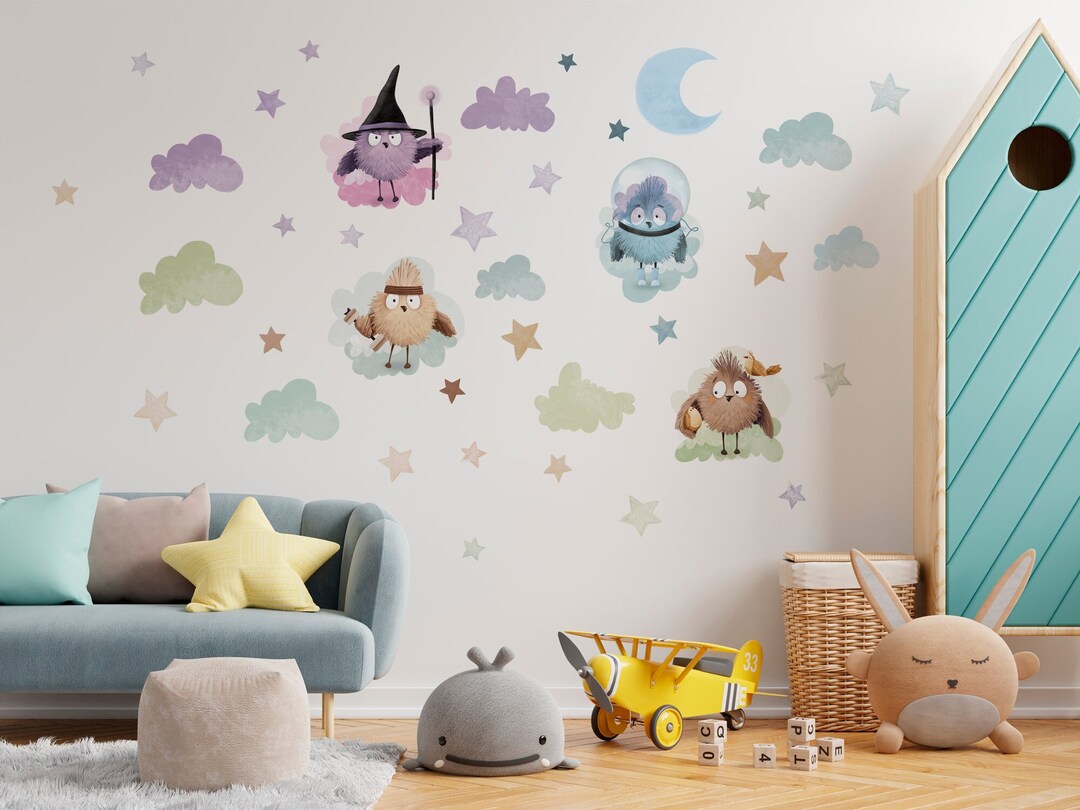 WALLY GANG / Wall Stickers for Children, Birds, Stars and Clouds - Etsy